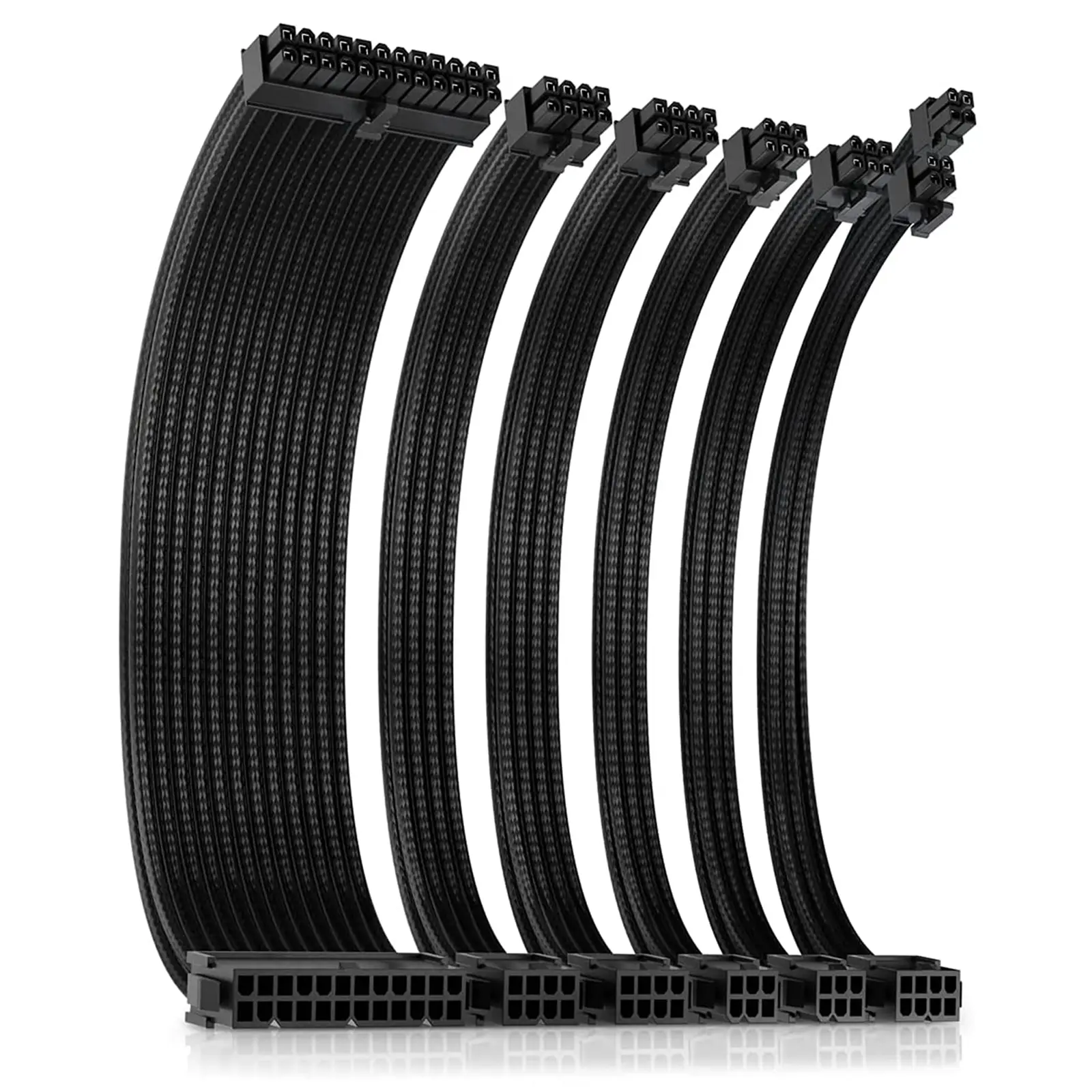 PSU Cable Extension 6 Pack (with 1 EPS & 4 Pcie Cables) Black - OKINOS